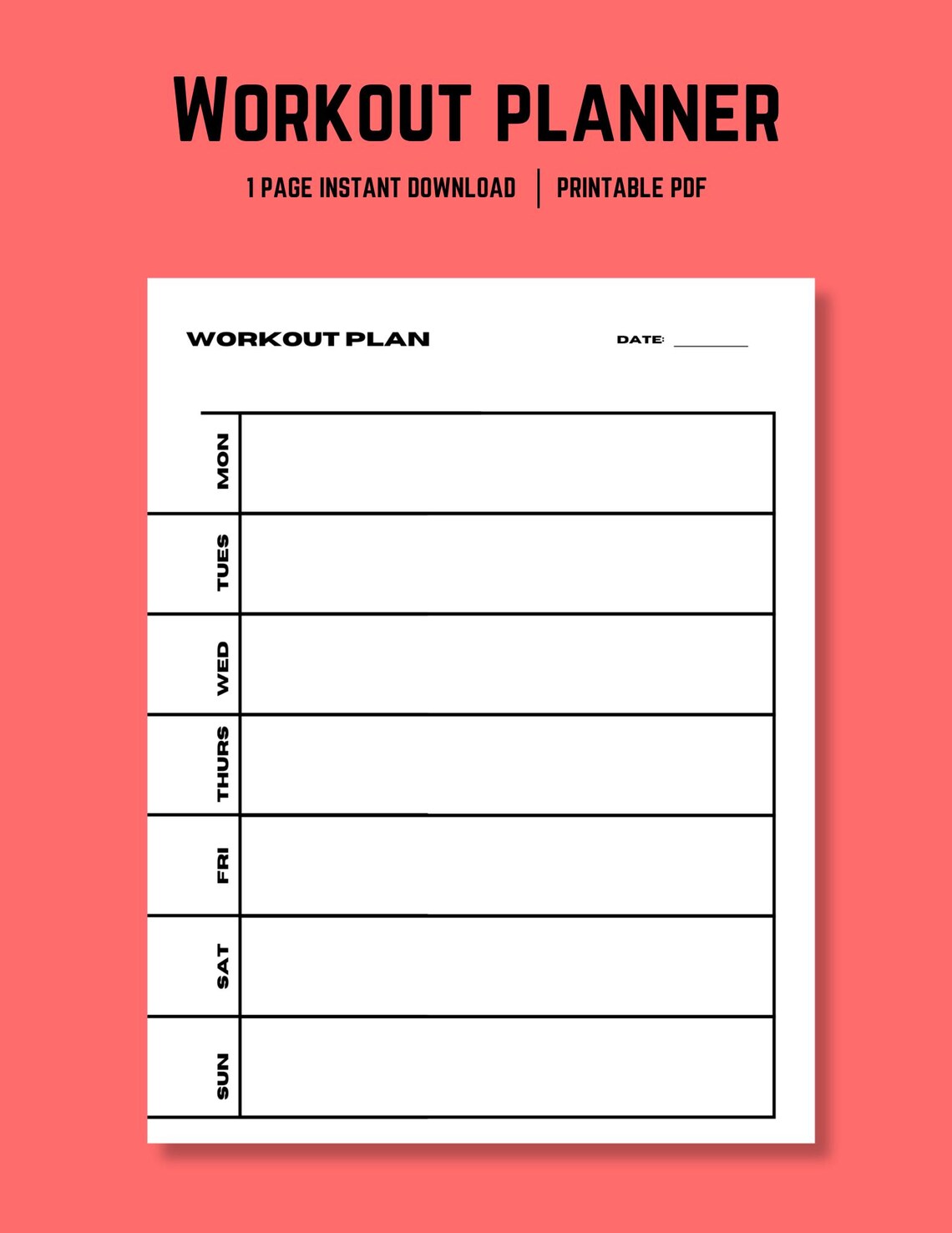 Weekly Workout Planner Printable, 7 Days Fitness Planner, Exercise ...
