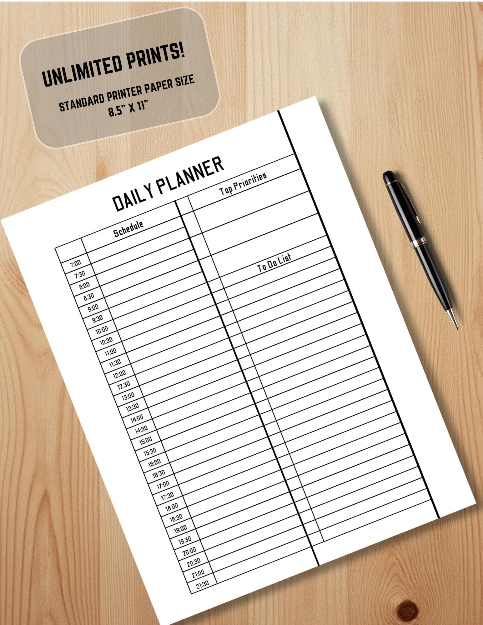 Daily Hourly Planner, Printable Work Daily Planner, Daily Organizer ...