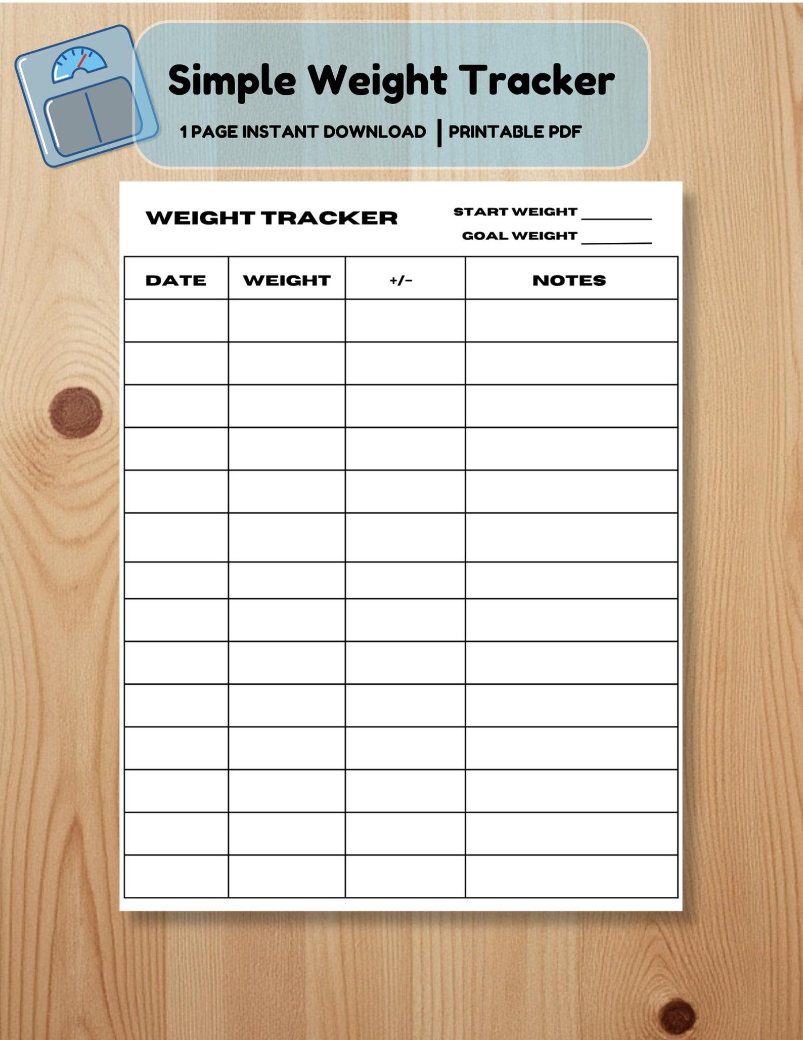 Simple Weight Tracker Printable, Weight Log Template, Weight Loss Planner, Weight Record Sheet ...