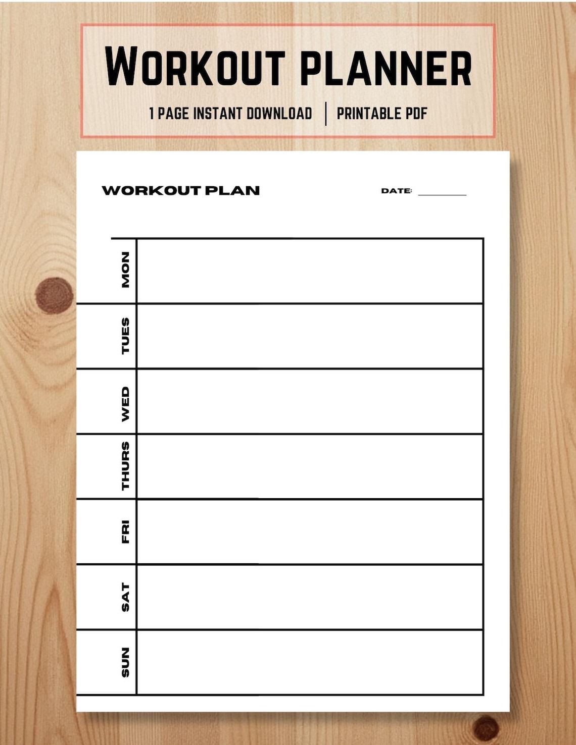 Weekly Workout Planner Printable, 7 Days Fitness Planner, Exercise ...