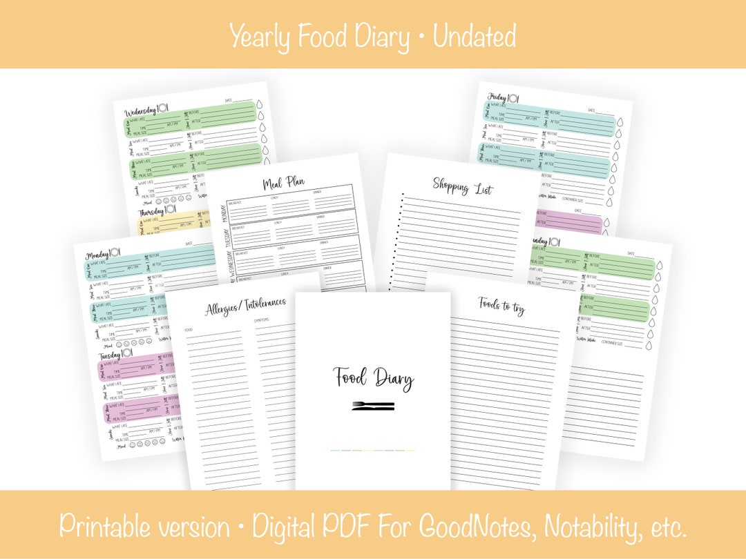 Undated Yearly Food Diary Digital Download Printable for Goodnotes ...