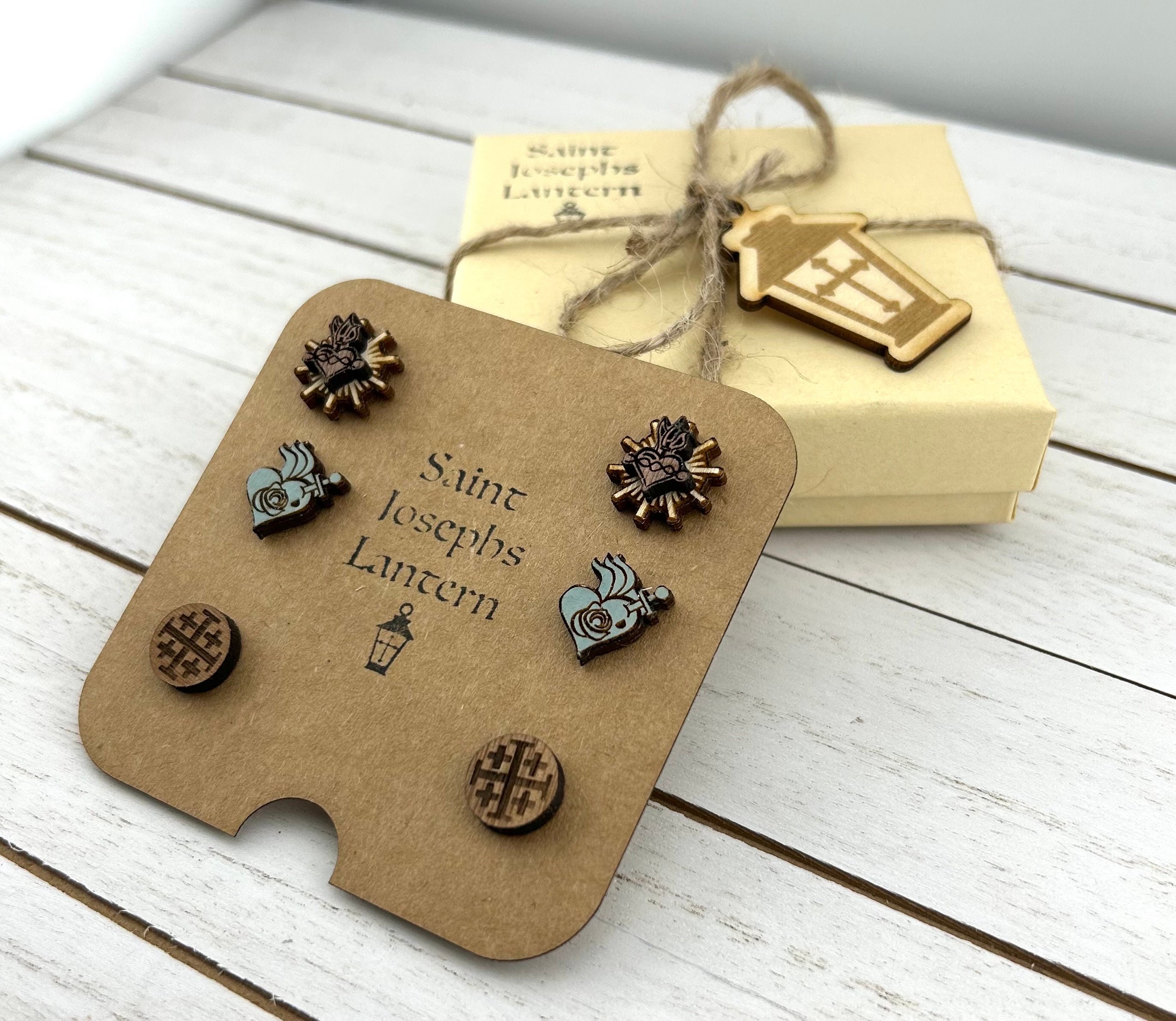 Catholic Stud Earrings, Sacred Heart of Jesus, Jerusalem Cross, and ...