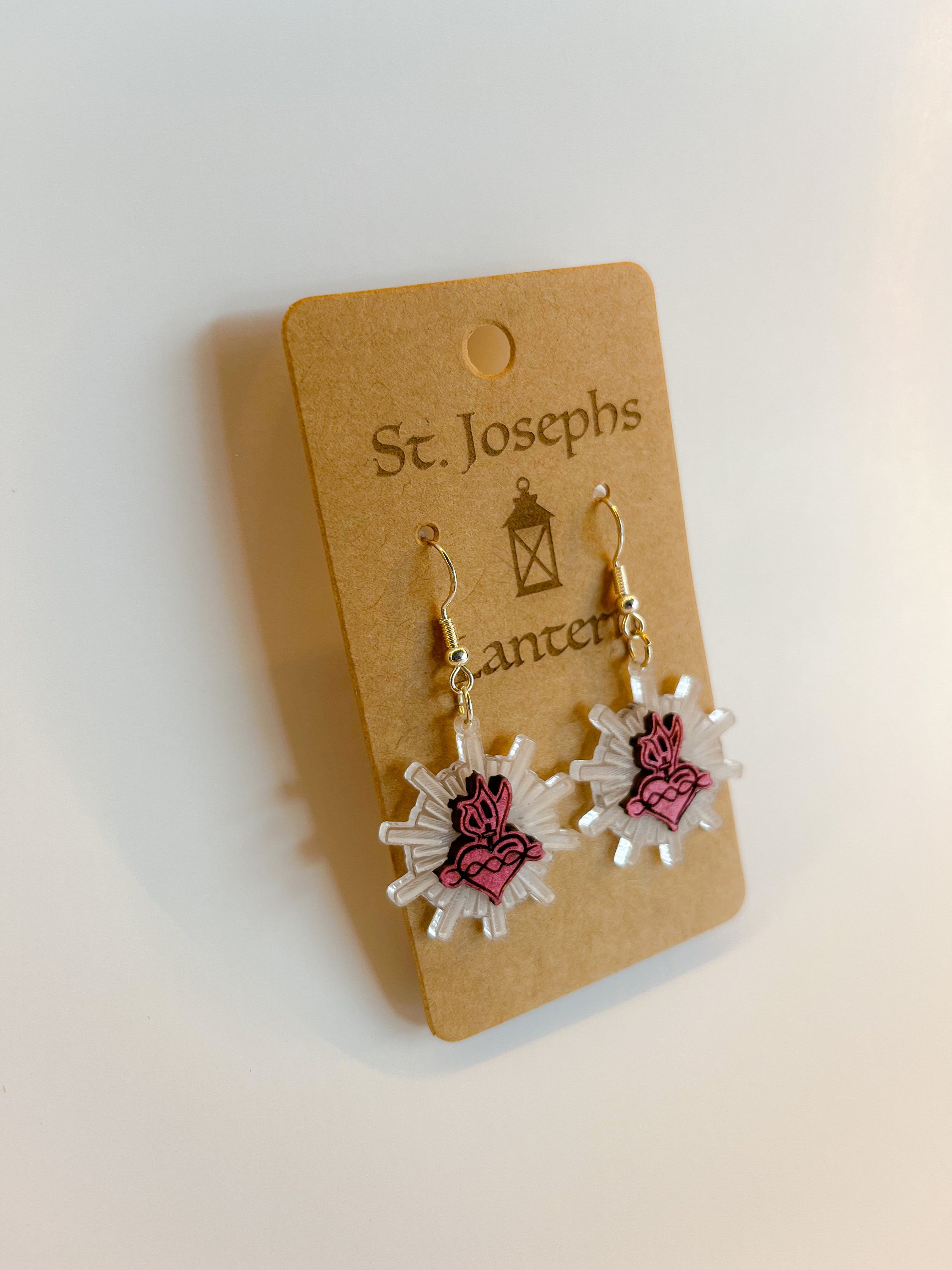 Sacred Heart of Jesus Earrings Dangle Drop Down Laser Etched Wood and ...