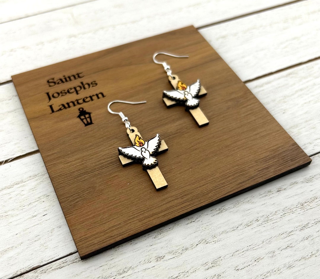 Holy Spirit Earrings Laser Etched on Wood Catholic Jewelry for Women ...
