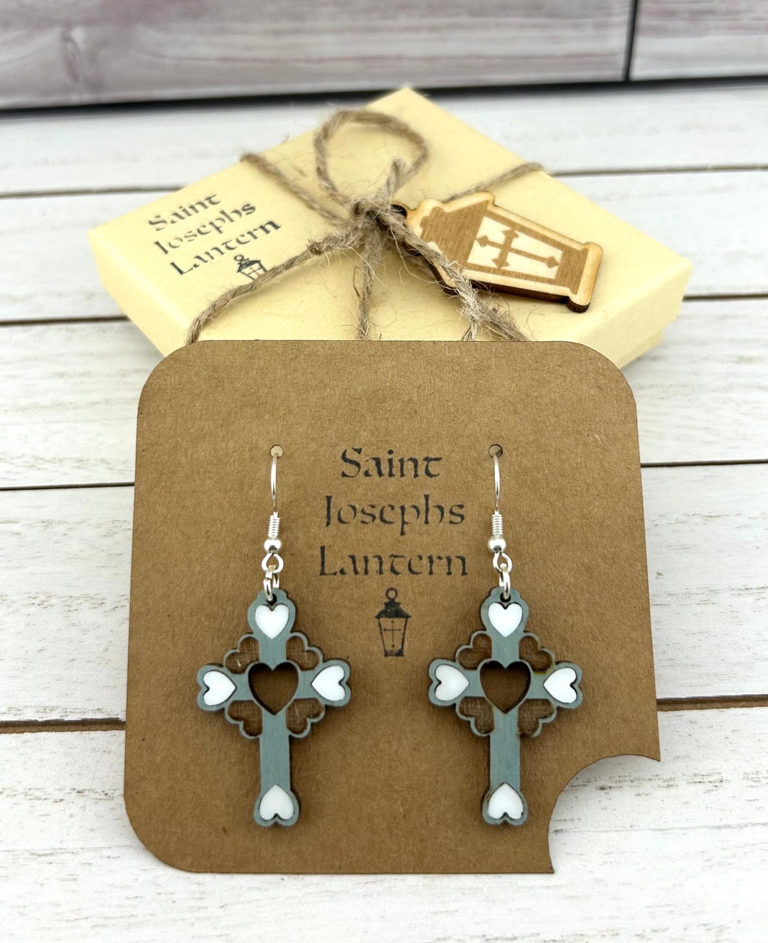 Inspirational Heart Cross Design Earrings White Acrylic Heart Inlay ...