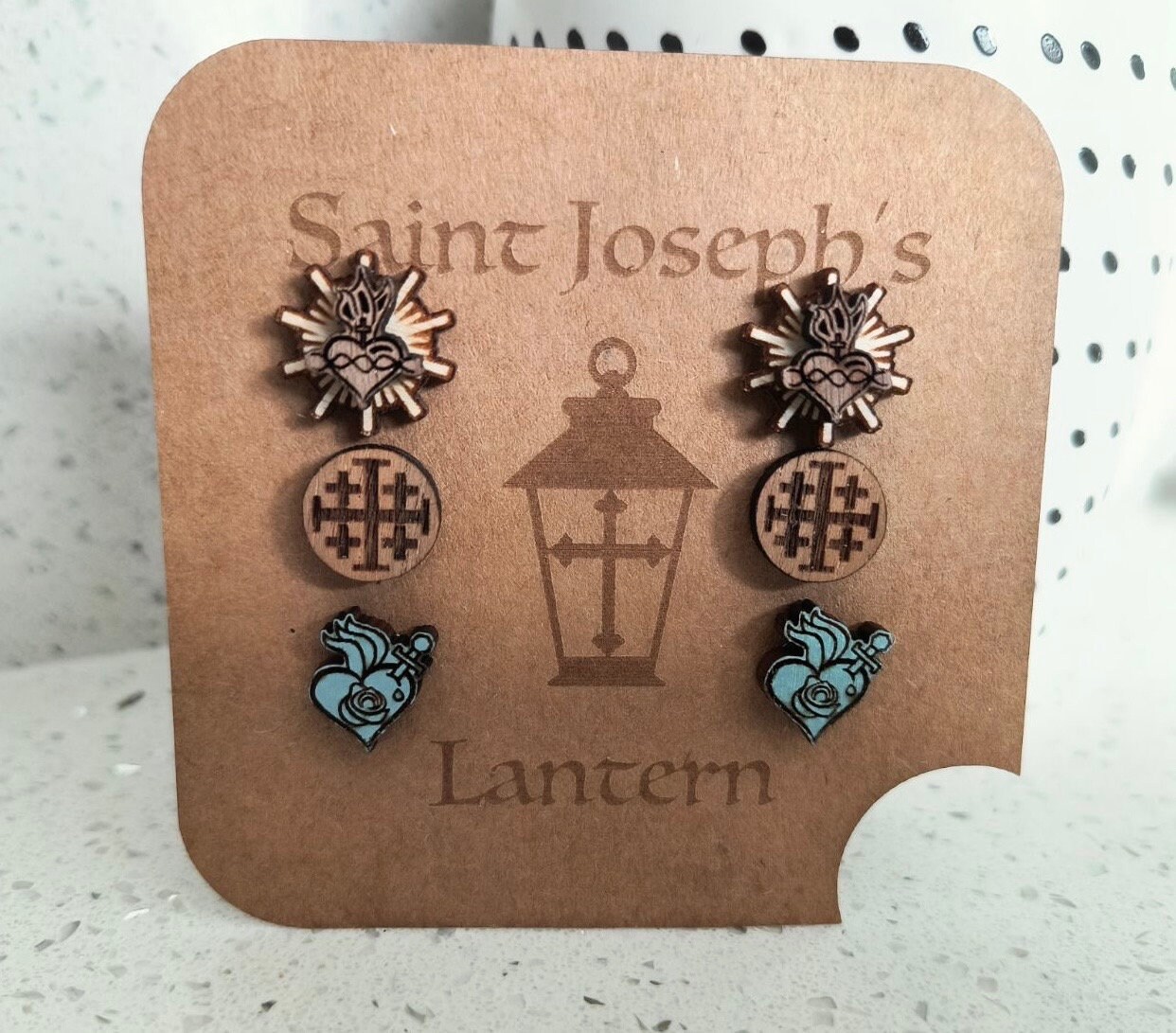 Catholic Stud Earrings, Sacred Heart of Jesus, Jerusalem Cross, and ...