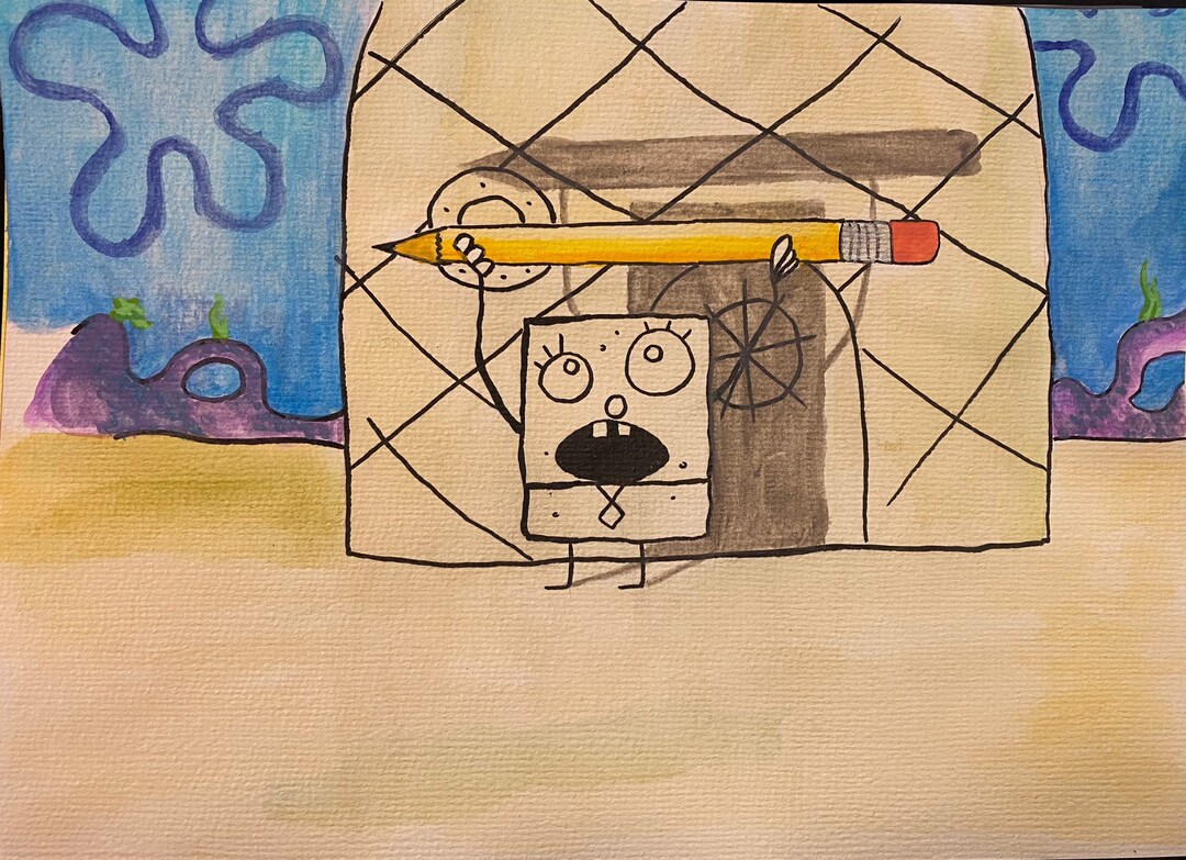 Painting Spongebob Doodlebob Watercolor Drawing - Etsy