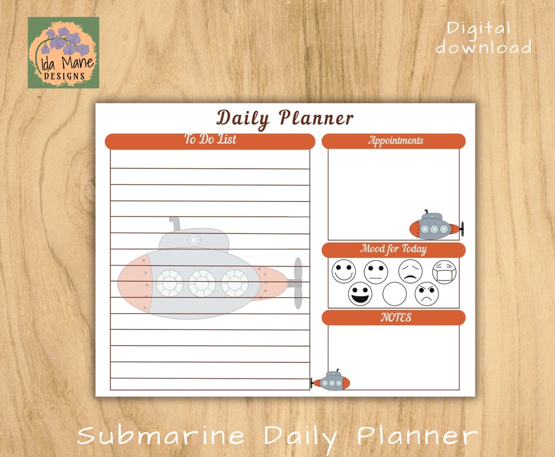 Submarine Daily Printable Planner Instant Daily Organizer - Etsy