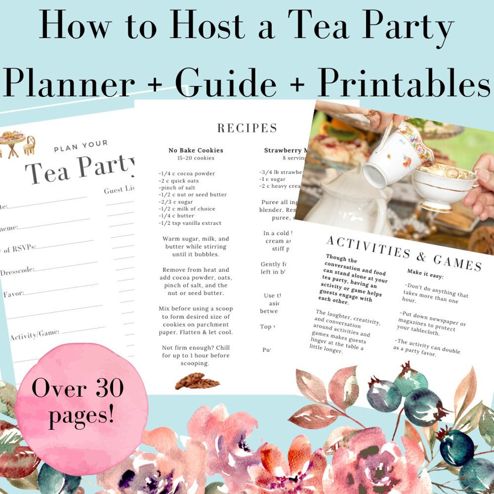 Tea Party Planner and Guide With Party Themes, Printable Tea Party ...