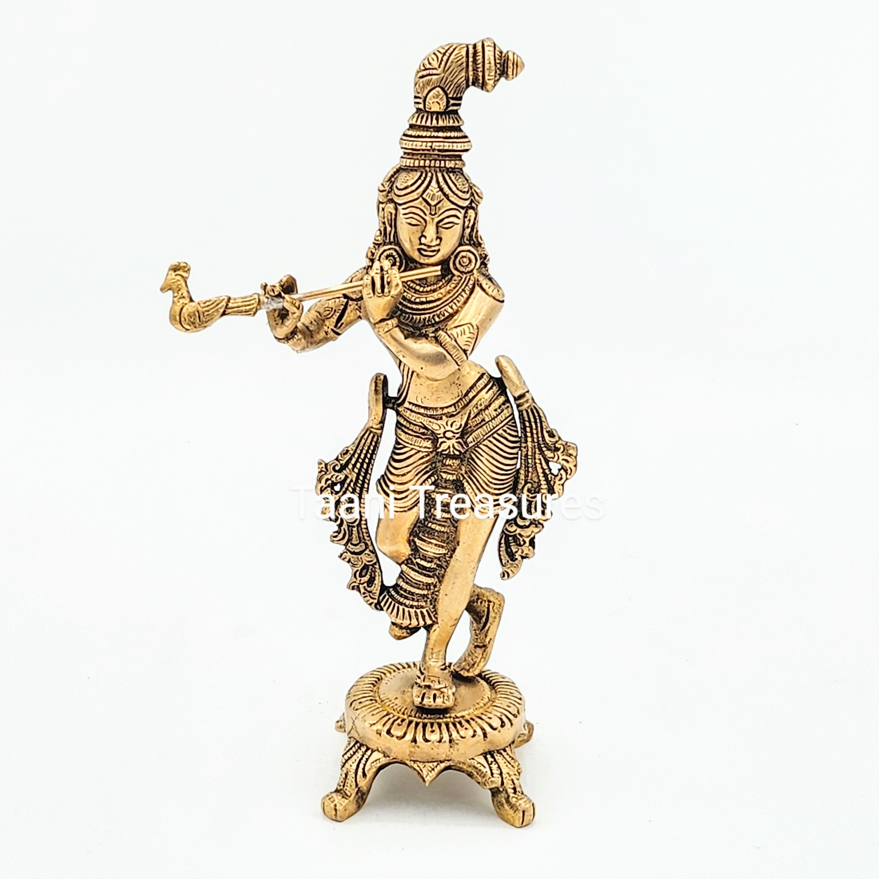 Brass Murli Krishna Brass Krishna Statue On A Pedestal 10 Inches Etsy