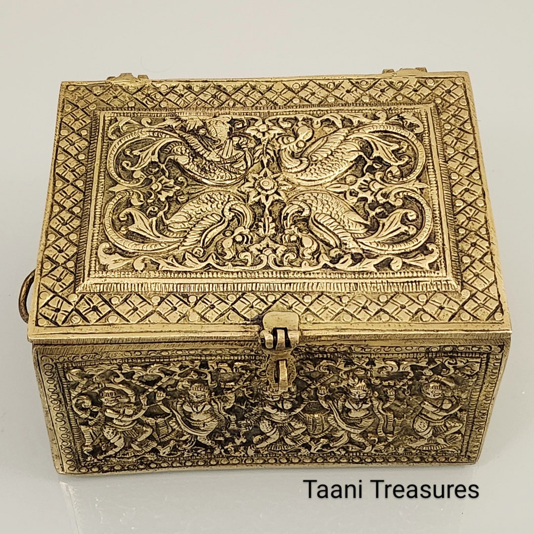 Engraved Brass Jewelry Box | Vintage Indian Keepsake Chest - Etsy