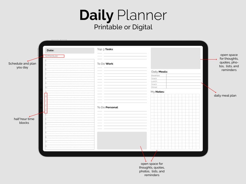 Digital Printable Daily Planner - Etsy