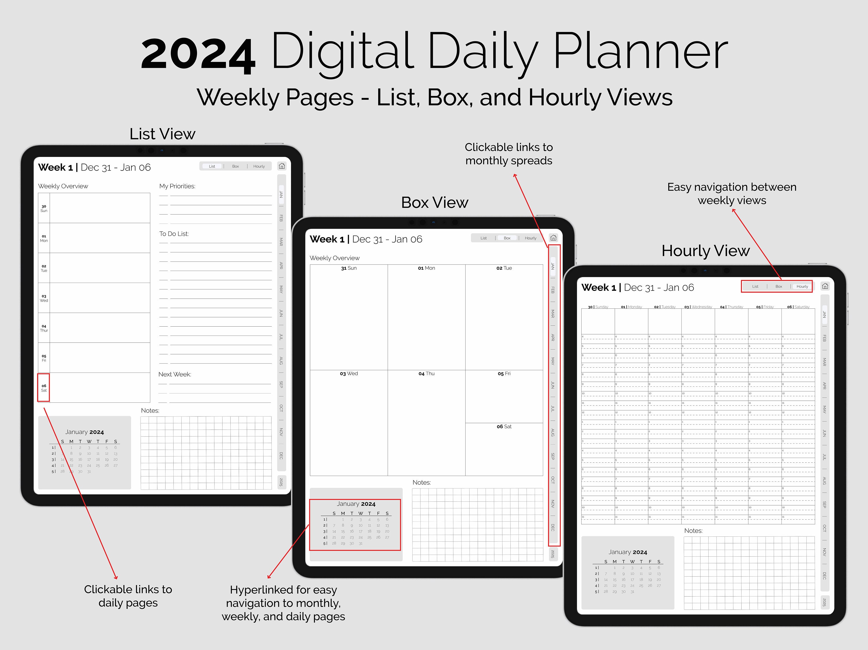 Digital Planner 2024, Goodnotes Planner, Dated, Hyperlinked - Etsy