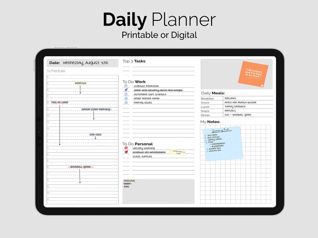 Digital Printable Daily Planner - Etsy