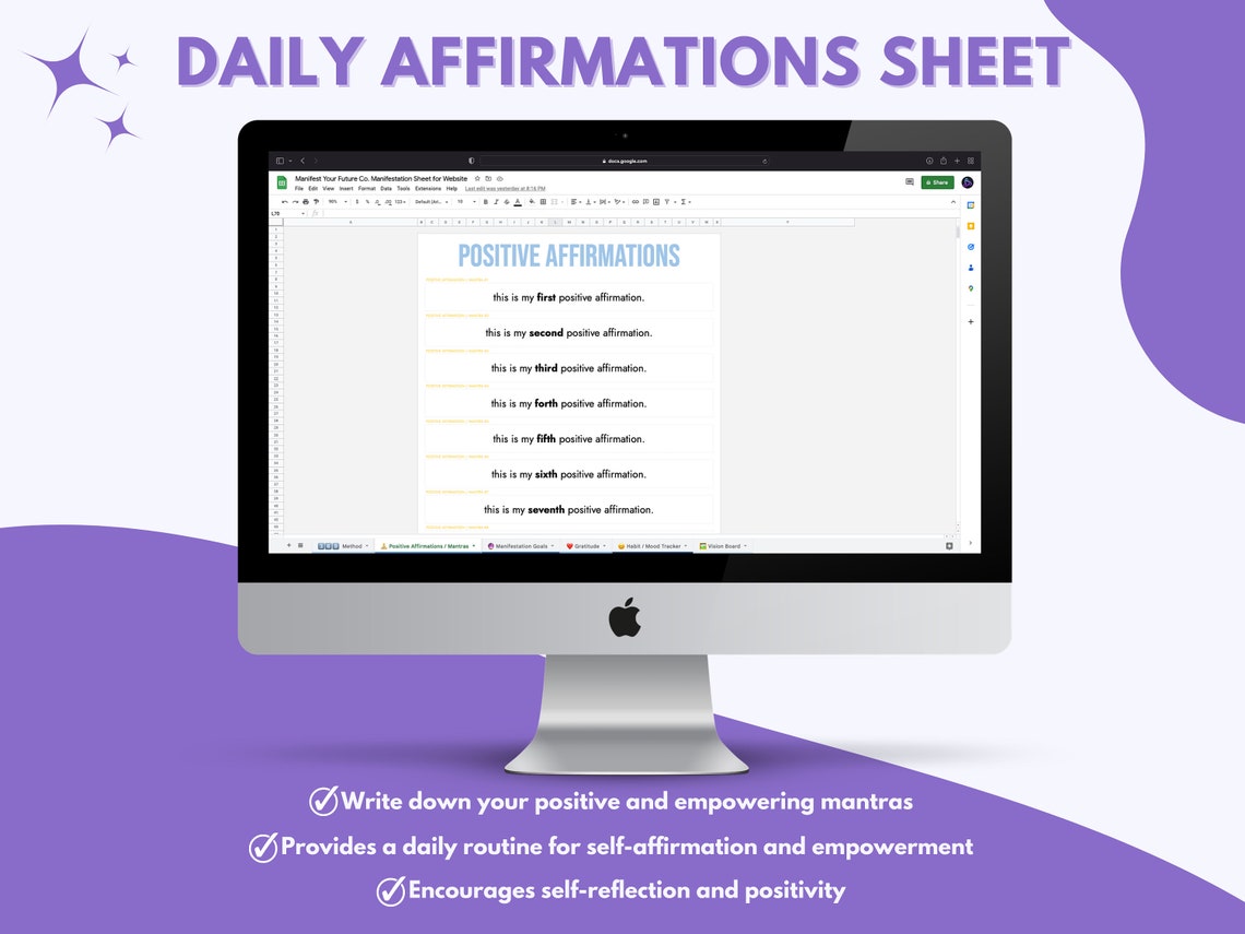 Ultimate Manifestation Spreadsheet Template for Google Sheets, Law of ...