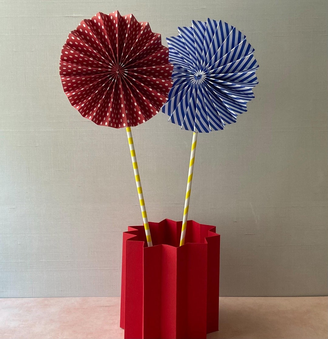 Set of 3 Fan Pinwheels Pinwheel Rosettes Carnival Pinwheels Pleated ...