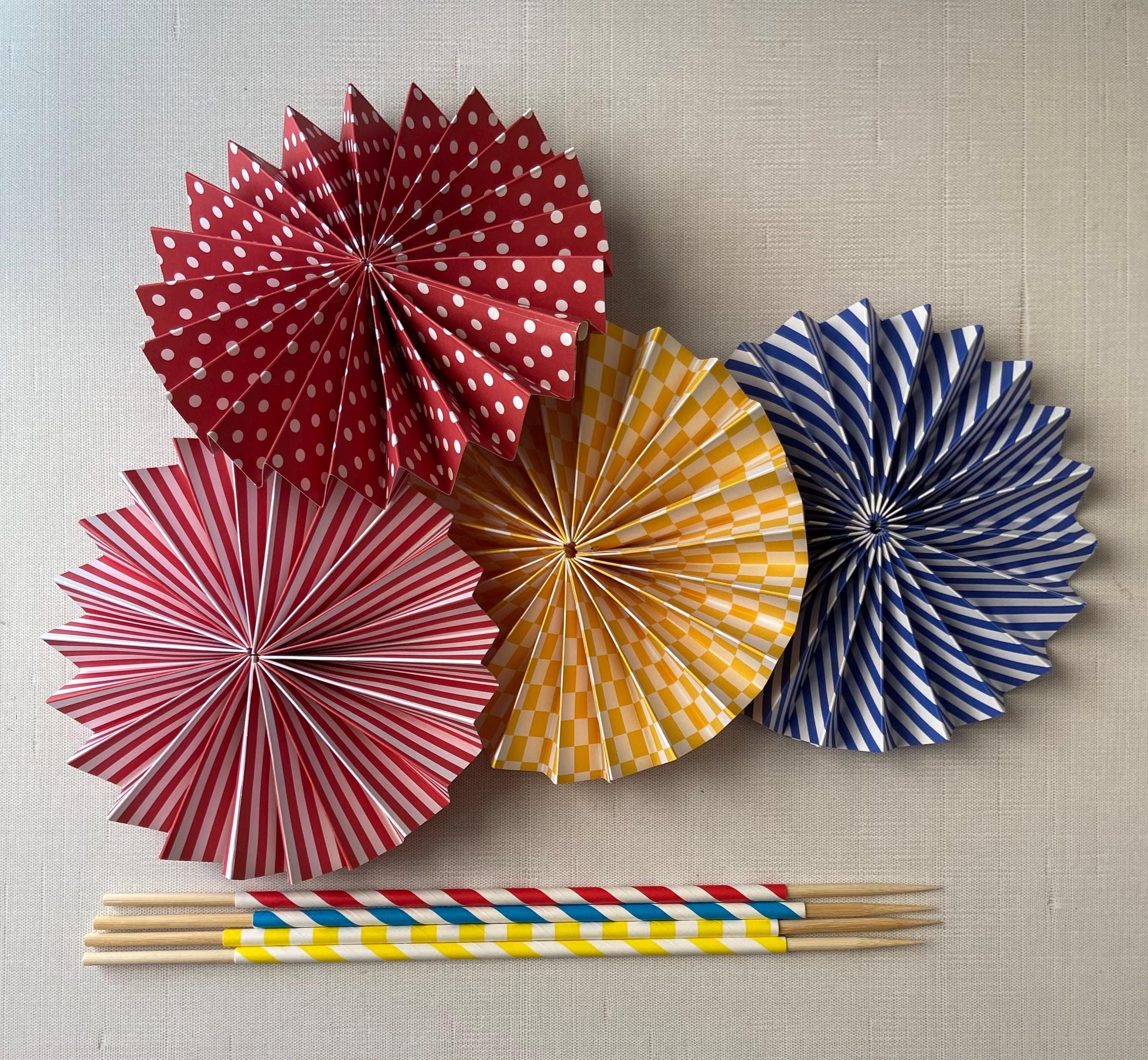 Set of 3 Fan Pinwheels Pinwheel Rosettes Carnival Pinwheels Pleated ...