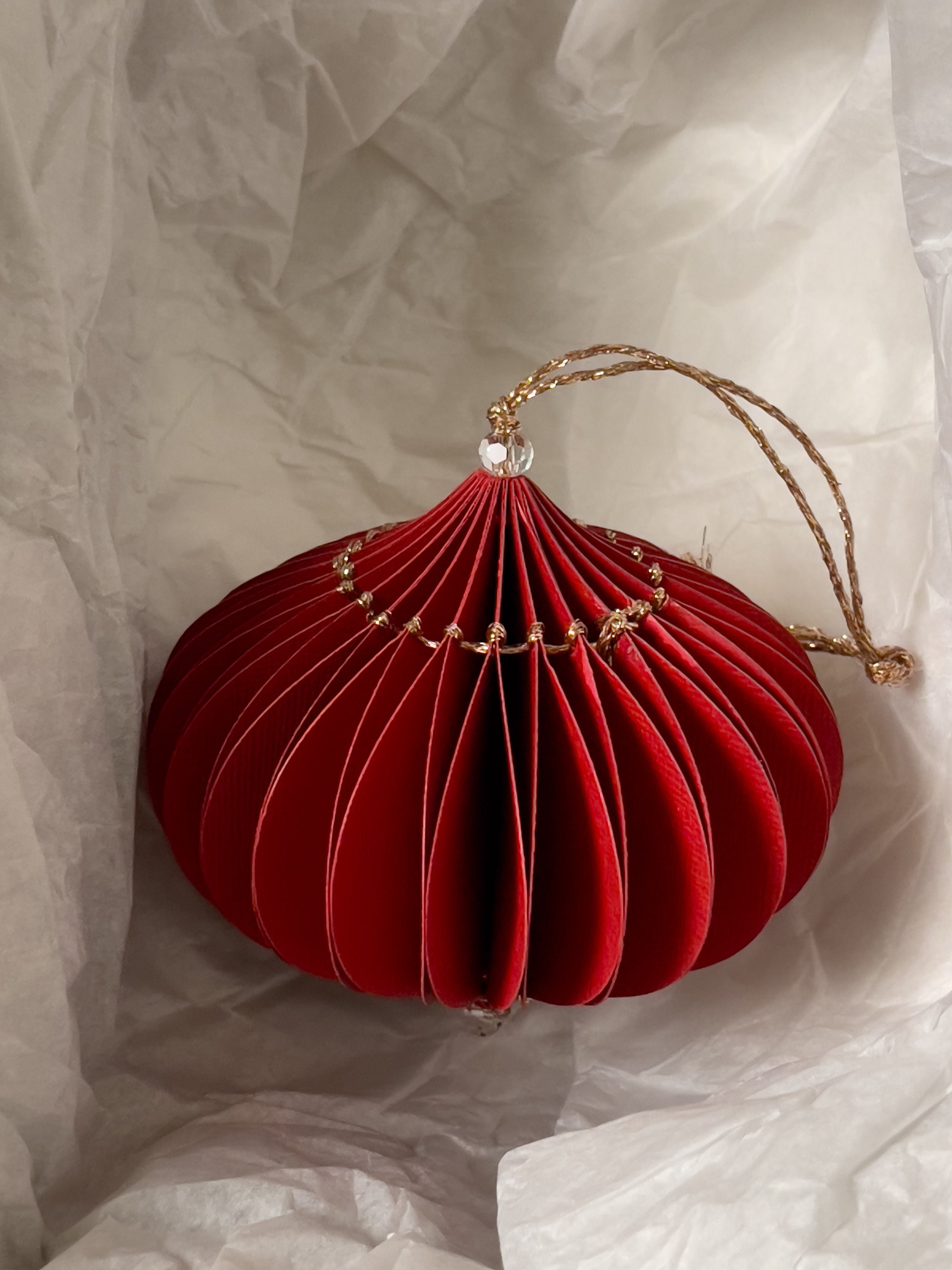 Red Paper Christmas Ornament Honeycomb Onion Paper Ornament Scandi ...