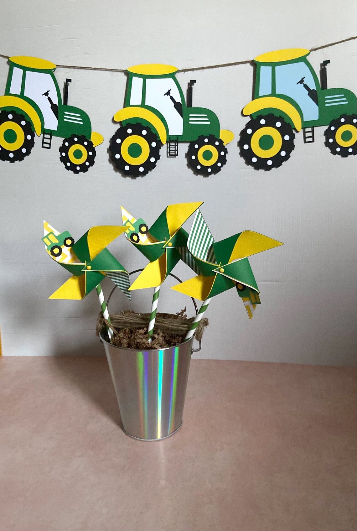 Green Tractors | Set of 3 | Farm Party Centerpieces | Hanging Décor - Etsy