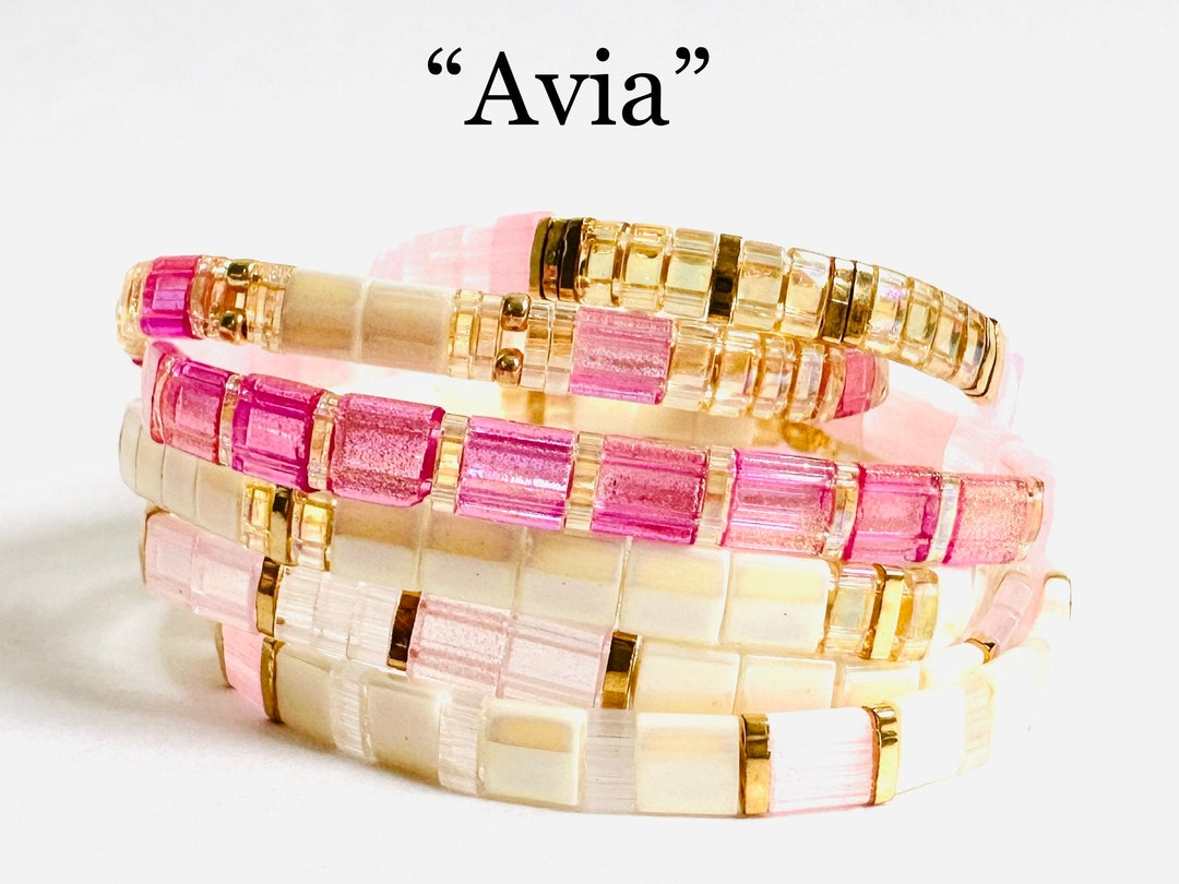 Avia Tila Stack Bracelets BOHO Glass Tile Stretchy Bracelet Trendy Beaded Bracelets for Women ...