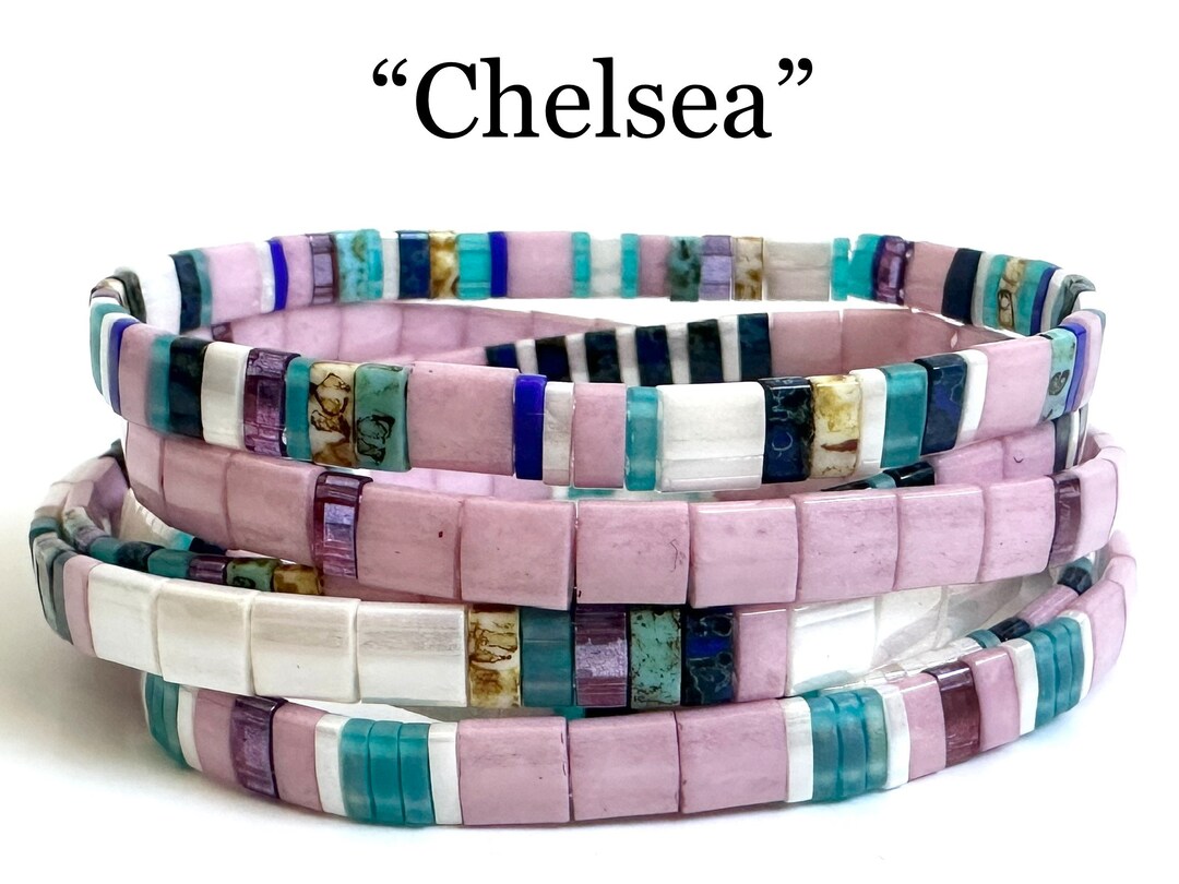 Chelsea | Tila Stack Bracelets | BOHO Glass Tile Stretchy Bracelet | Trendy Beaded Bracelets for ...