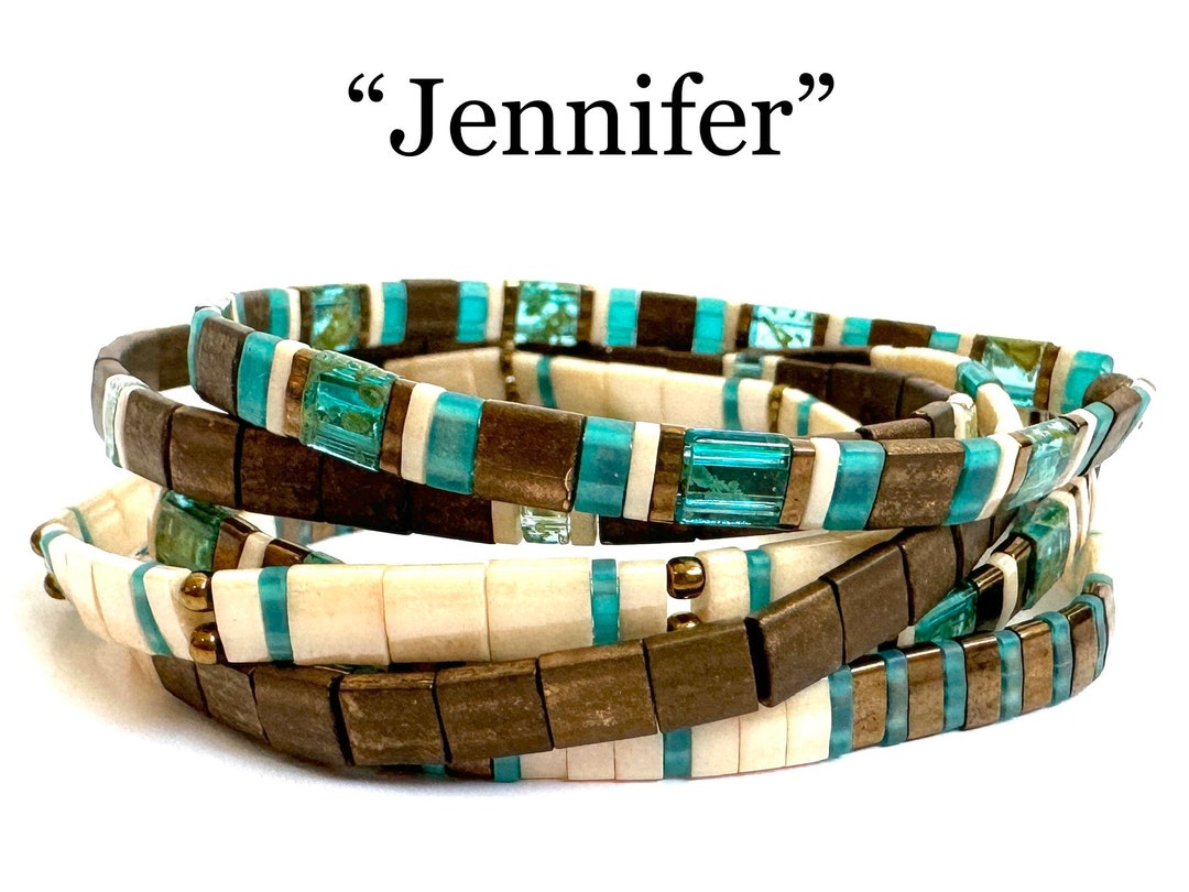 Jennifer | Tila Stack Bracelets | BOHO Glass Tile Stretchy Bracelet ...