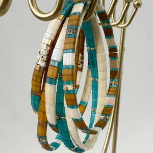 Cora Tila Stack Bracelets BOHO Glass Tile Stretchy Bracelet Trendy Beaded Bracelets for Women ...