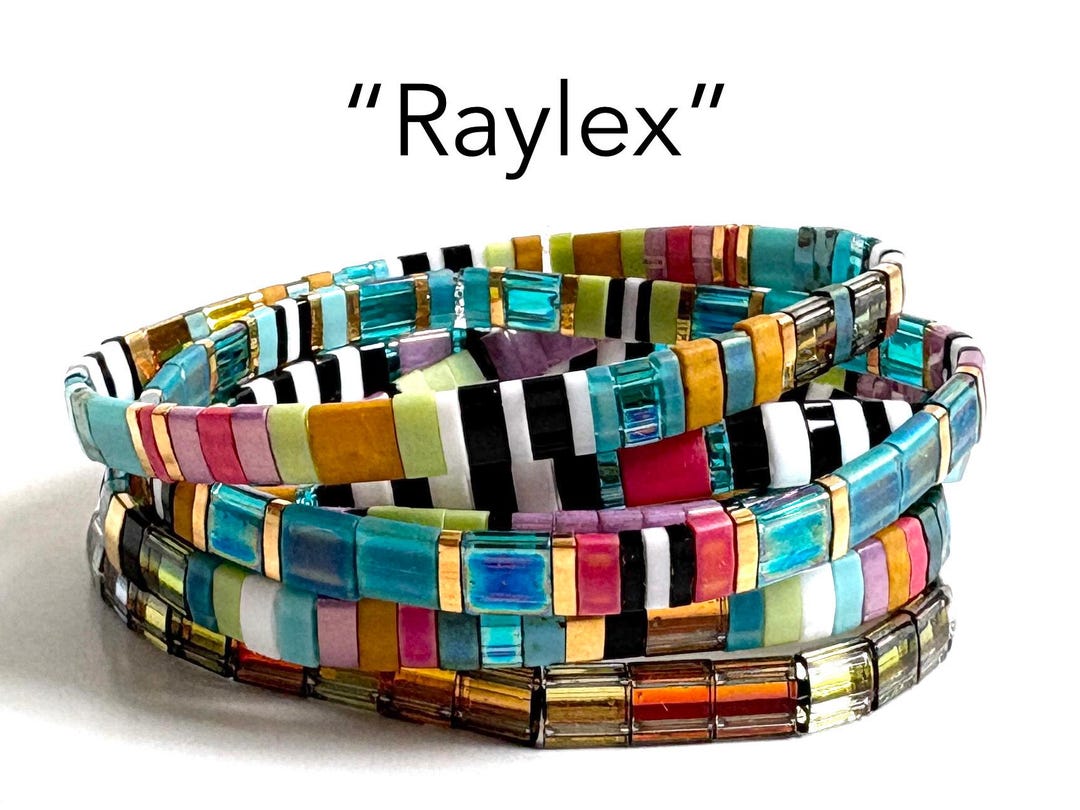 Raylex | Tila Stack Bracelets | BOHO Glass Tile Stretchy Bracelet | Trendy Beaded Bracelets for ...