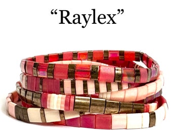 Sabria Tila Stack Bracelets BOHO Glass Tile Stretchy Bracelet Trendy Beaded Bracelets for Women ...