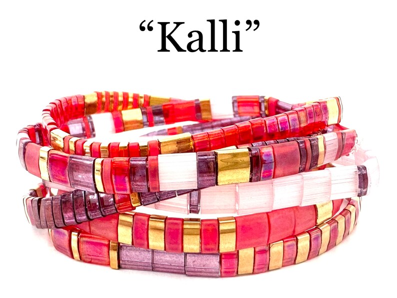 Kalli | Tila Stack Bracelets | BOHO Glass Tile Stretchy Bracelet ...