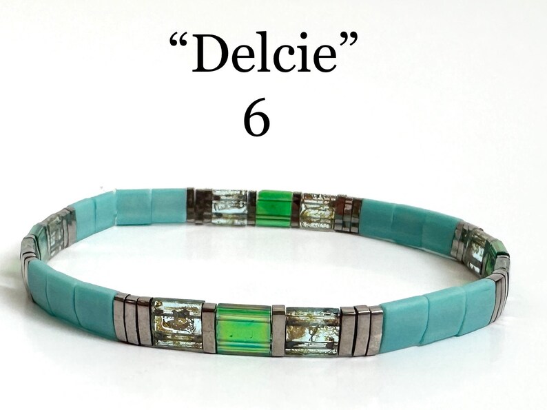 Delcie | Tila Stack Bracelets | BOHO Glass Tile Stretchy Bracelet ...