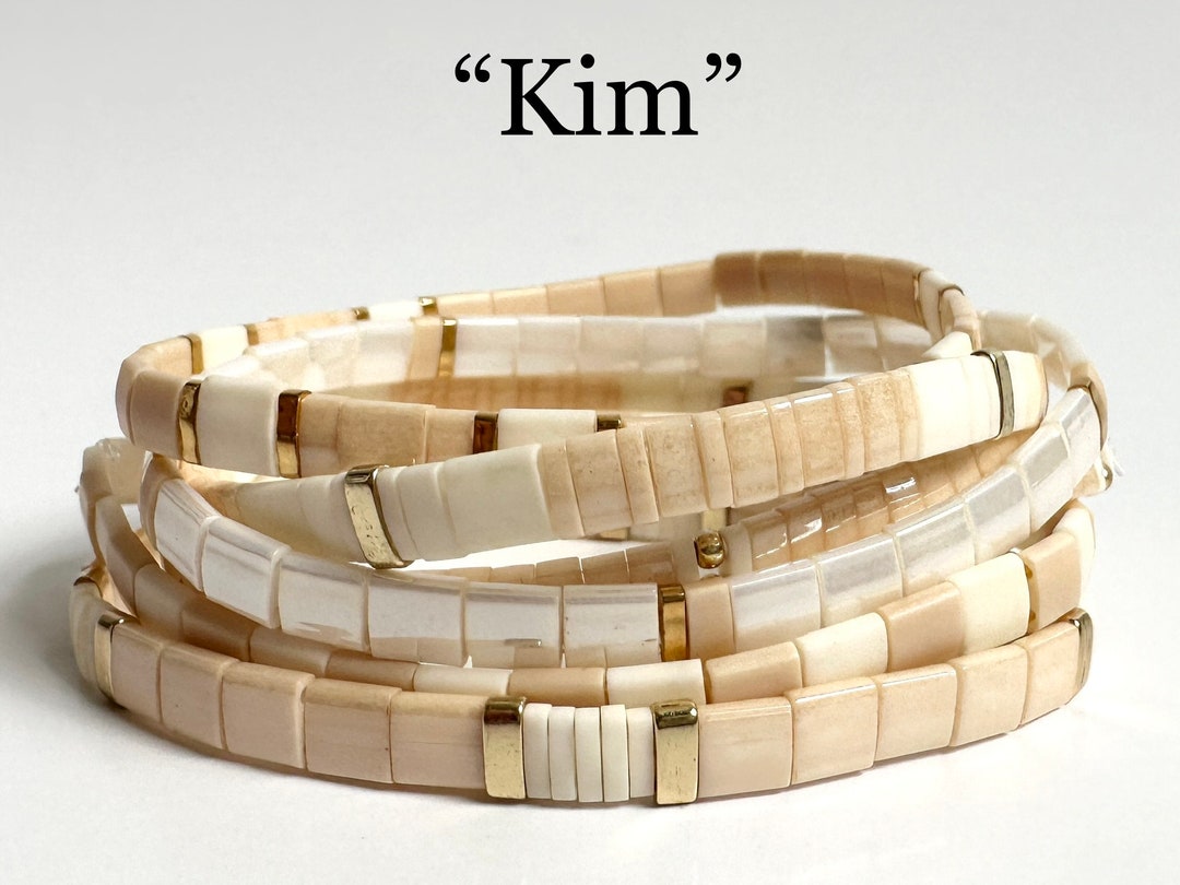 Kim | Tila Stack Bracelets | BOHO Glass Tile Stretchy Bracelet | Trendy Beaded Bracelets for ...