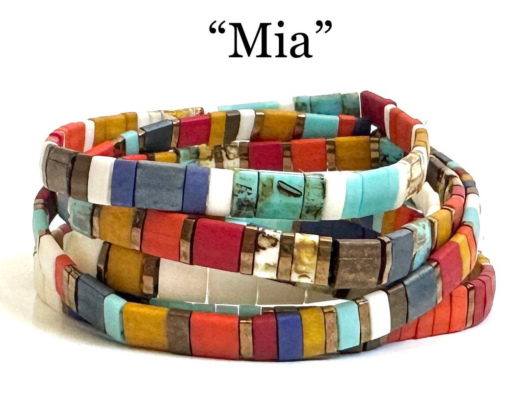 Mia | Tila Stack Bracelets | BOHO Glass Tile Stretchy Bracelet | Trendy Beaded Bracelets for ...