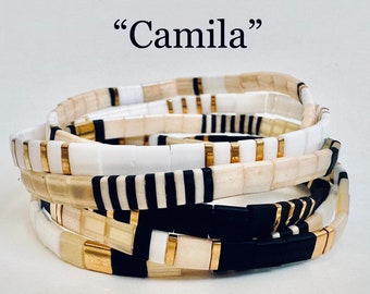 Norah | Tila Stack Bracelets | BOHO Glass Tile Stretchy Bracelet ...