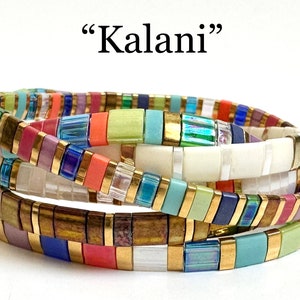 Kalani | Tila Stack Bracelets | BOHO Glass Tile Stretchy Bracelet | Trendy Beaded Bracelets for ...