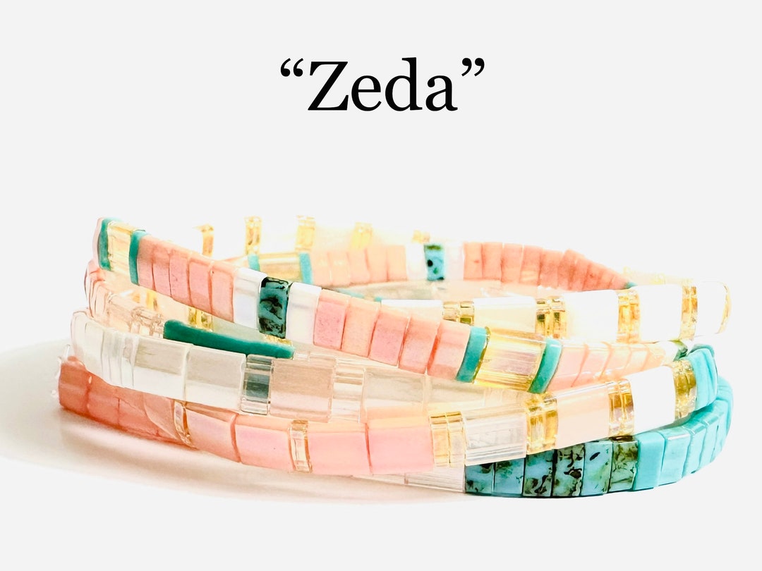 Zeda | Tila Stack Bracelets | BOHO Glass Tile Stretchy Bracelet ...
