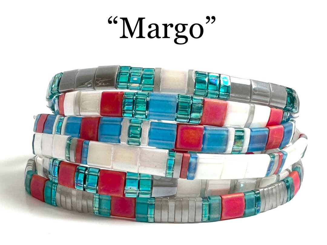 Margo | Tila Stack Bracelets | BOHO Glass Tile Stretchy Bracelet ...