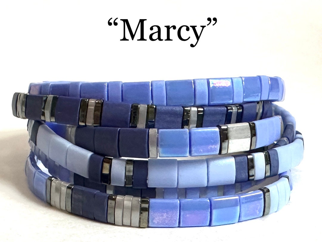Marcy | Tila Stack Bracelets | BOHO Glass Tile Stretchy Bracelet ...