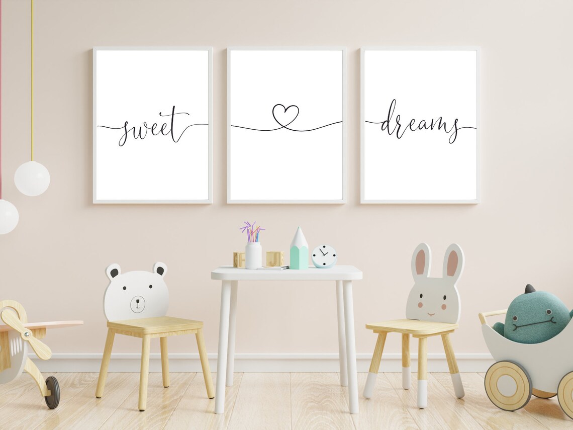 Sweet Dreams Printable, Prints Quotes for Bedroom, Nursery Set of 3 ...