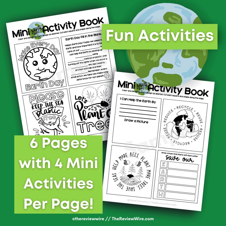24 Page Earth Day Mini Activity Page Booklet, Instant Download Earth ...
