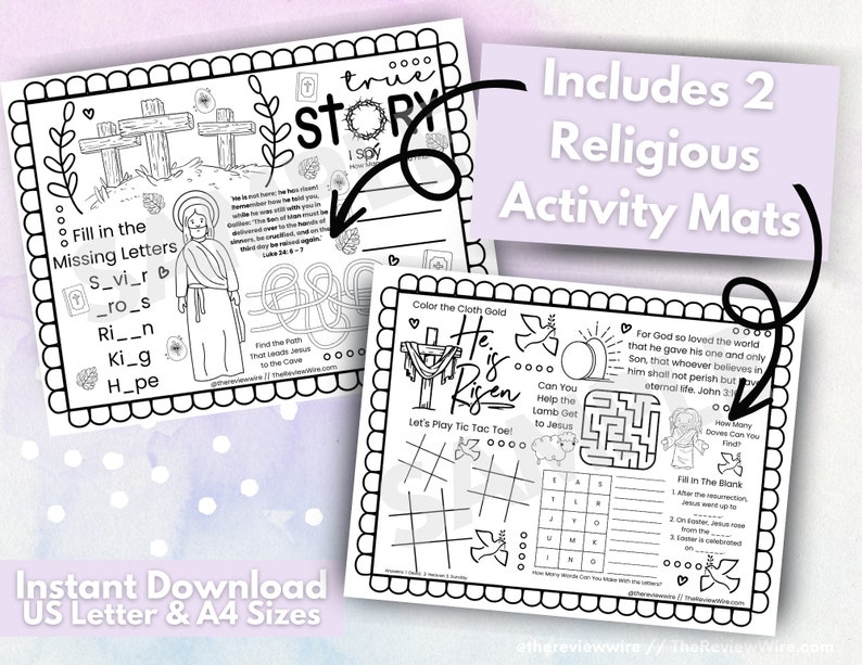 Printable Activity Mat Set: Set of 6, Easter Activity Mat, Religious ...