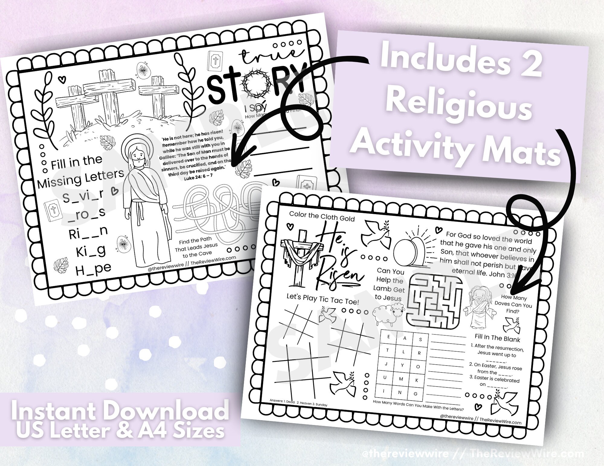 Printable Activity Mat Set: Set of 6, Easter Activity Mat, Religious ...