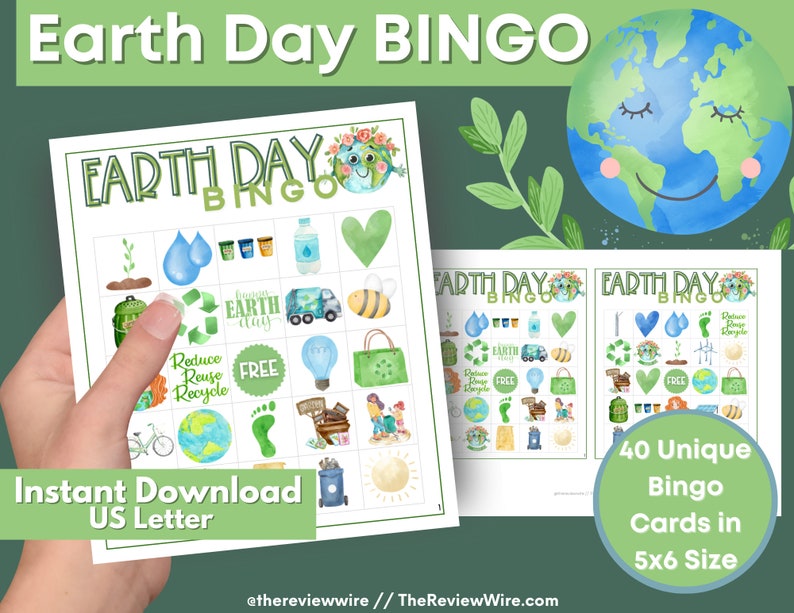 Earth Day Bingo, 40 Unique Instant Download Bingo Cards, Watercolor ...