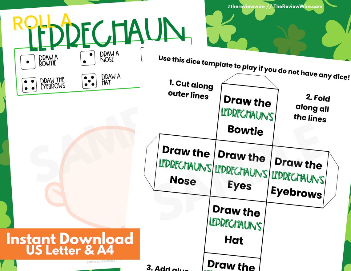 St. Patrick's Day Roll a Leprechaun Game, Ages 4-10 Activity, Printable ...
