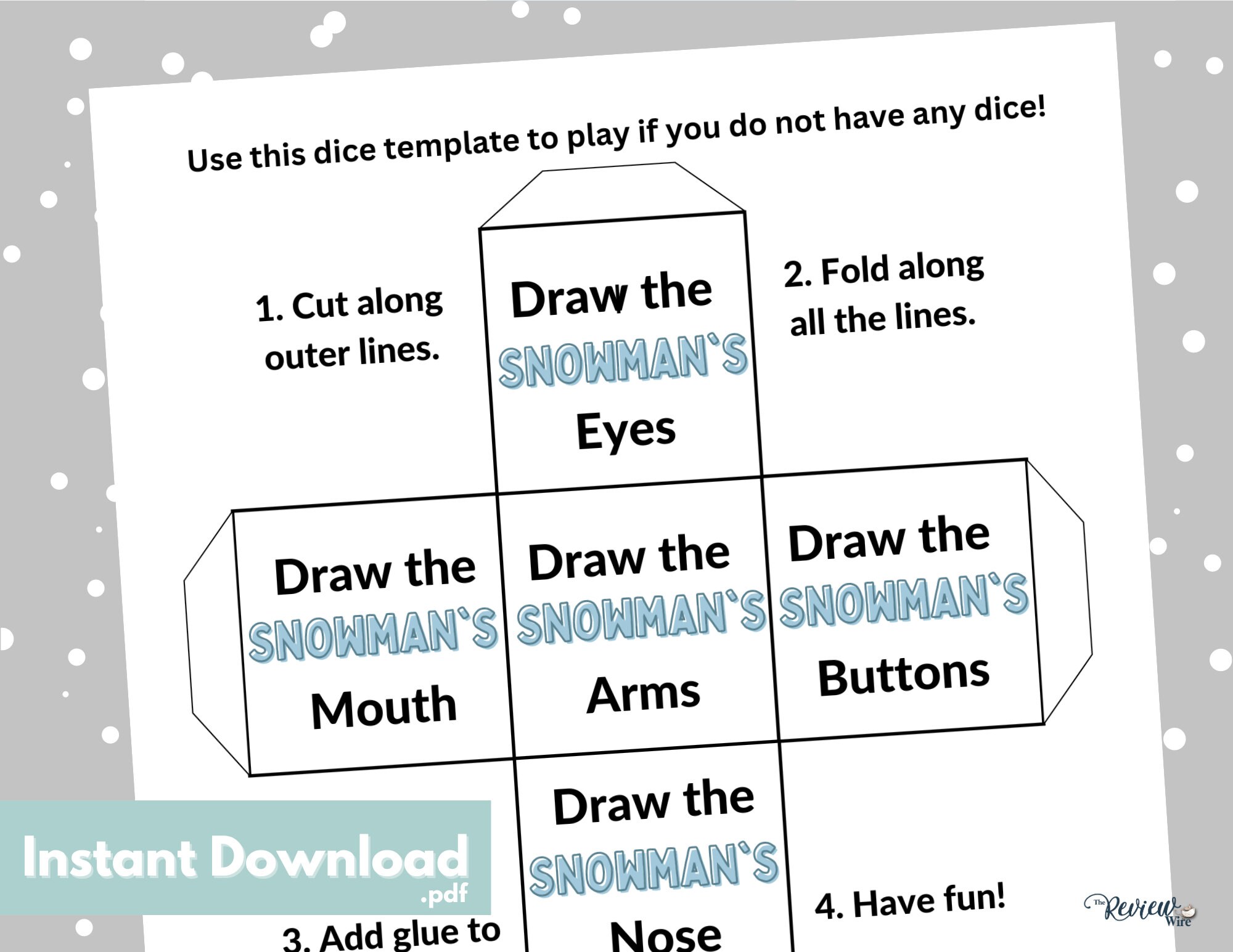 Roll A Snowman Printable Game and Printable Dice Kids Winter Game ...
