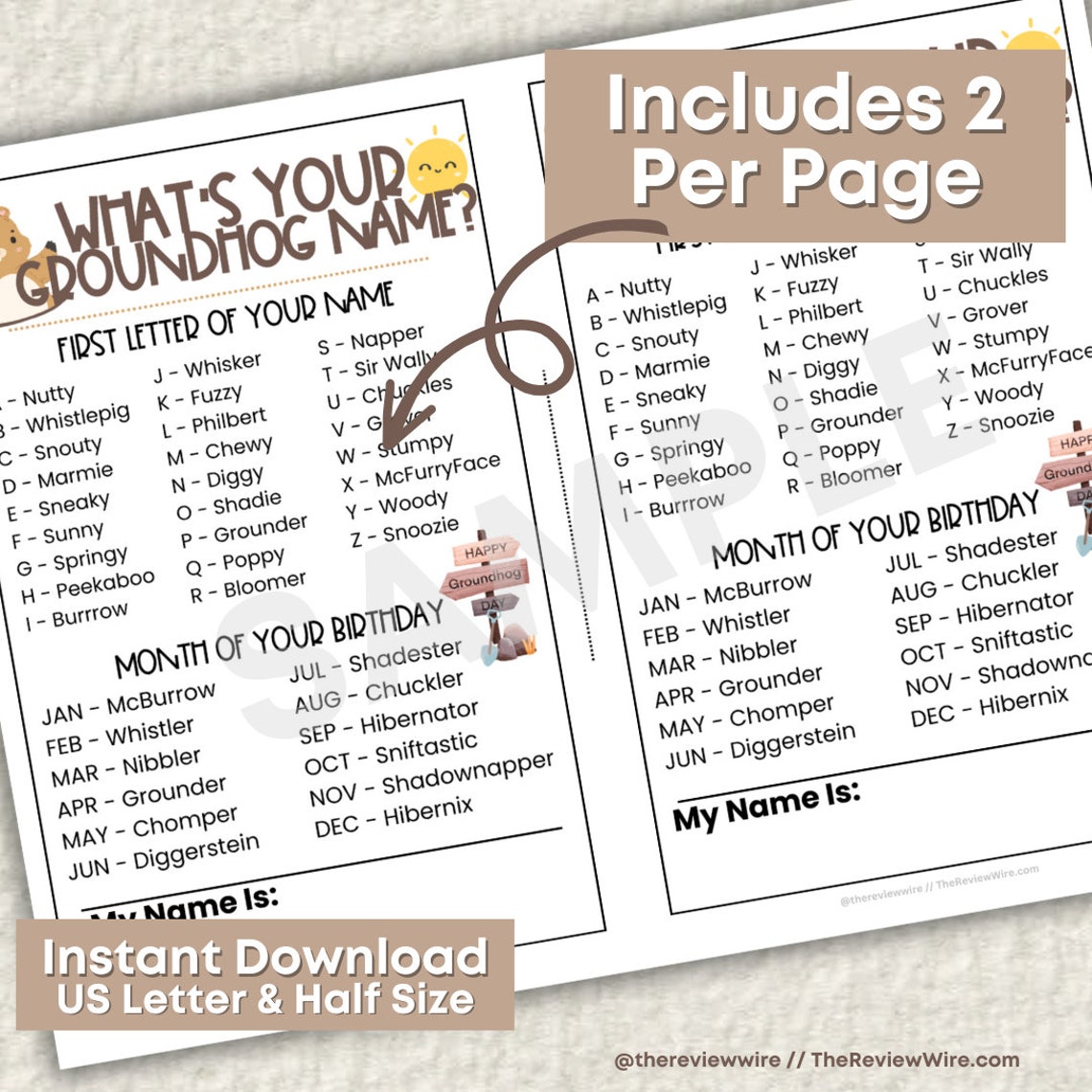 What's Your Groundhog Name Game | Groundhog Name Tag Printable ...
