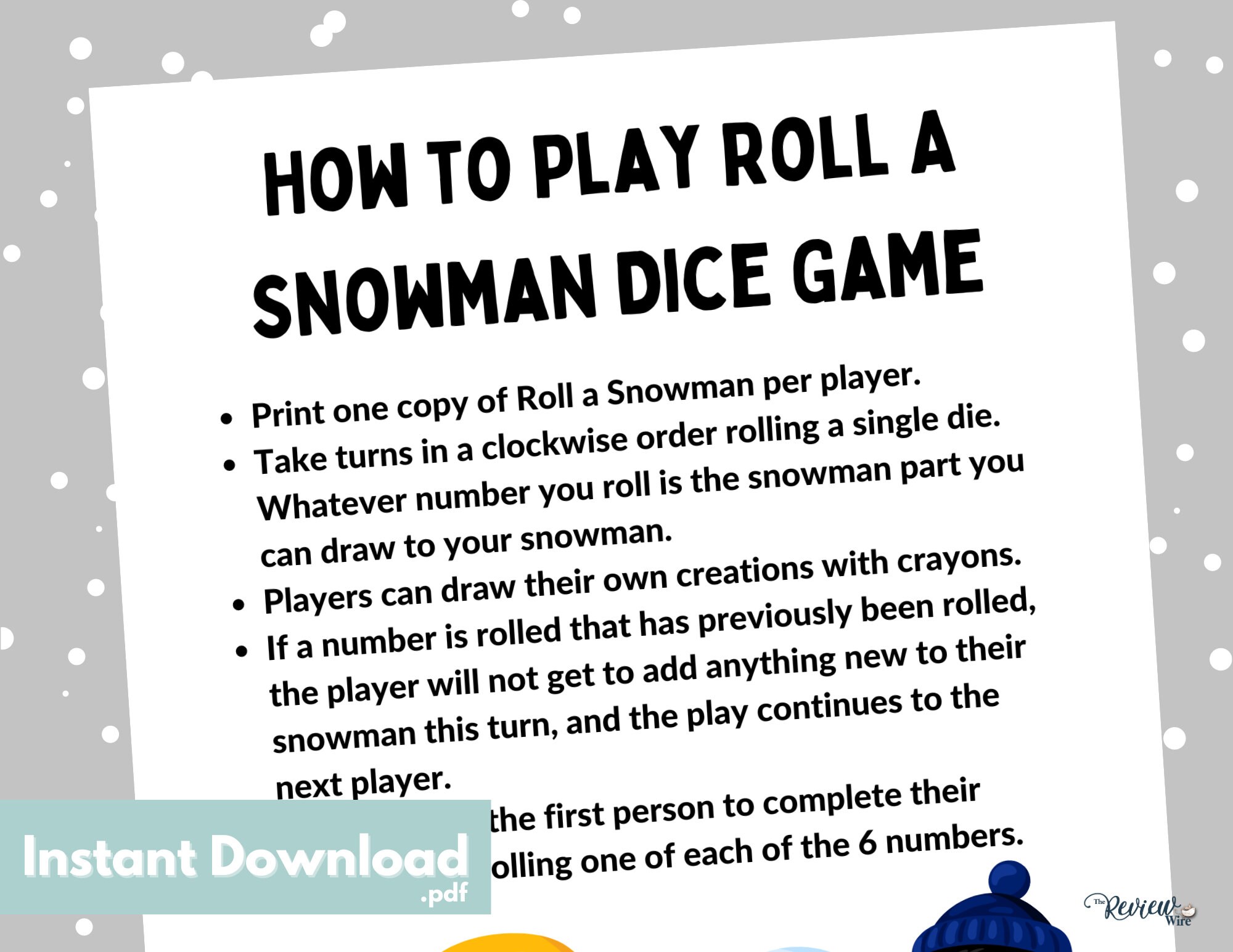 Roll A Snowman Printable Game and Printable Dice - Etsy