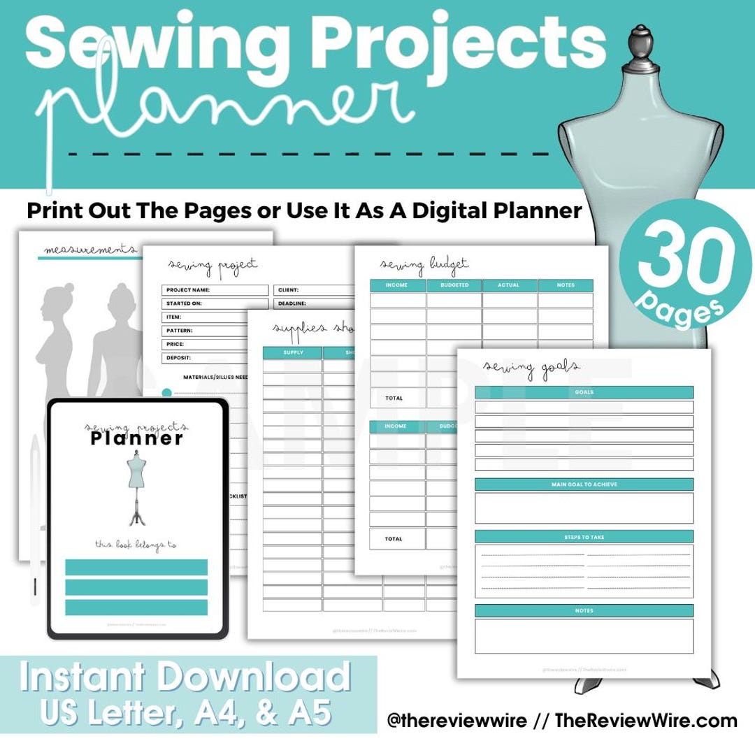30 Page Sewing Projects Planner, Printable Sewing Planner, Digital ...