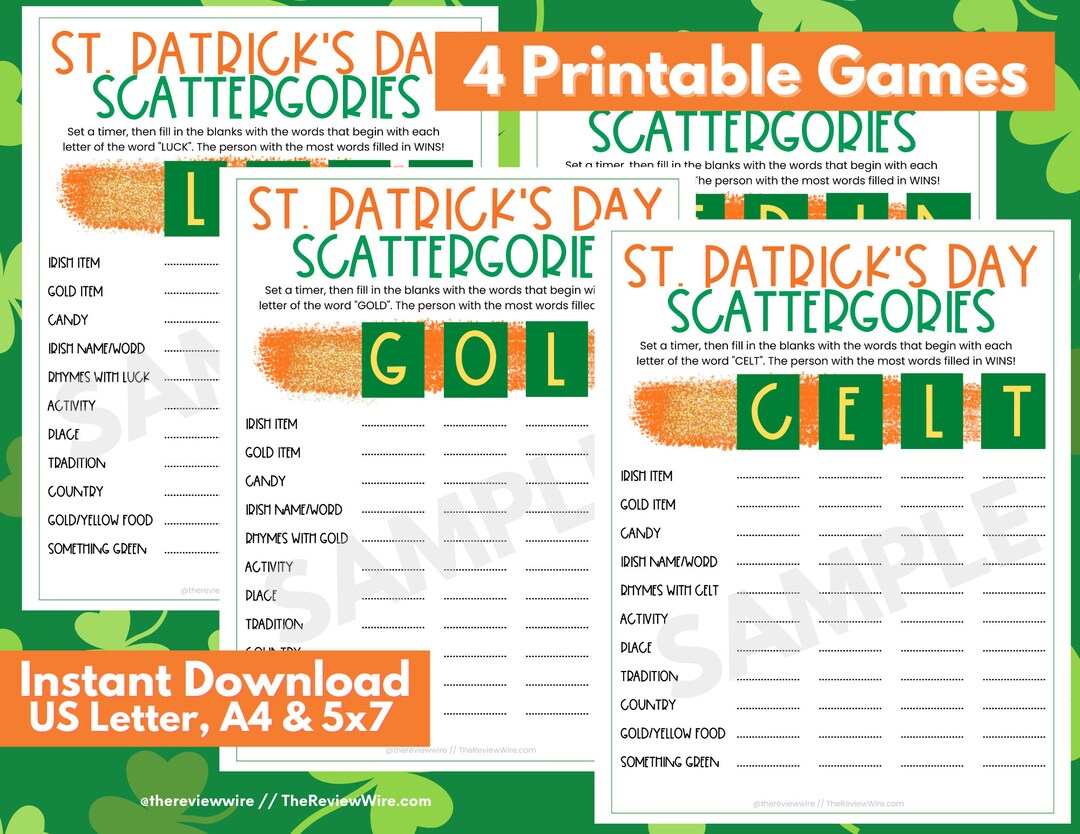 St Patrick's Day Scattergories Game | Printable Game | St Pats Instant ...