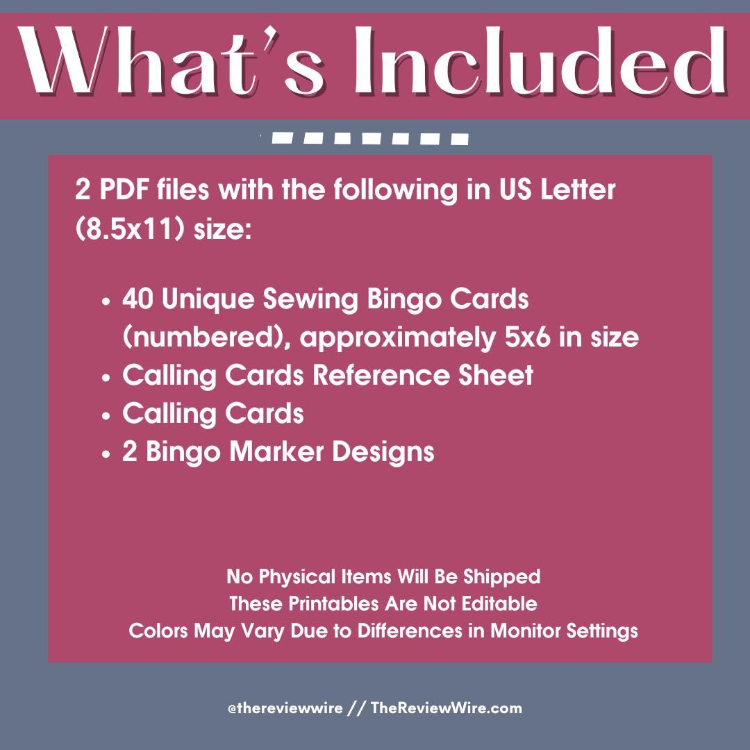 40 Unique Printable Sewing Bingo Cards, Sewing Bingo, Instant Download ...
